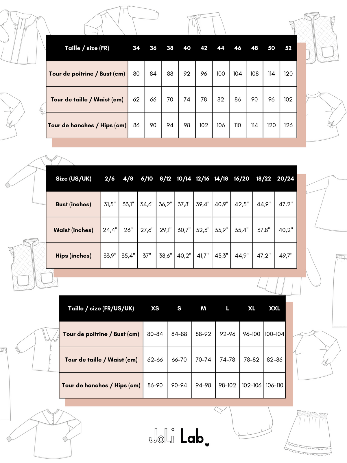 Guide des tailles | Joli Lab